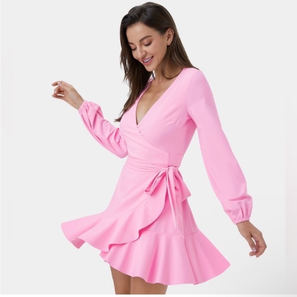 HALARA | Dresses | Halara Nwt Cloud Full Wrap Dress In Barbie Pink ...